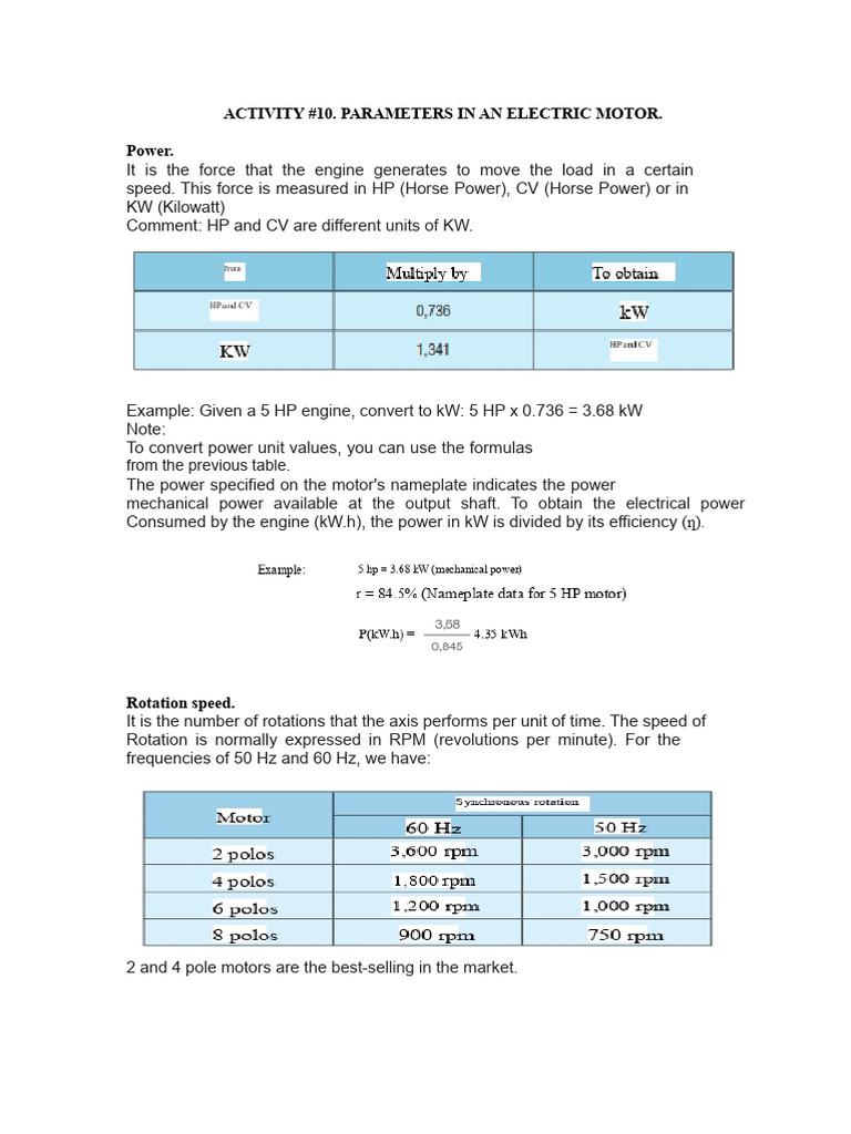 Parameters of An Electric Motor | PDF | Frequency | Hertz