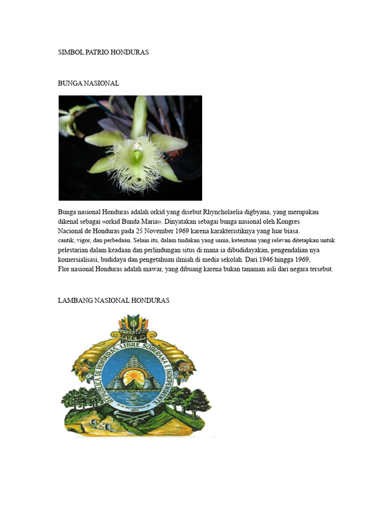 Simbol Nasional Honduras: Flora dan Fauna | PDF