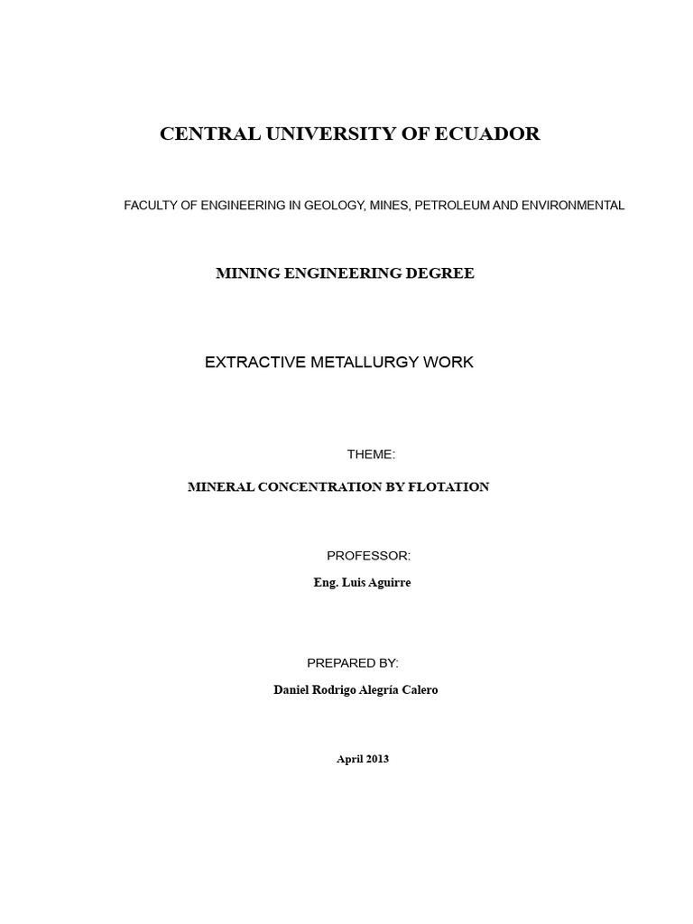 Mineral Concentration by Flotation | PDF | Copper | Chemical Substances