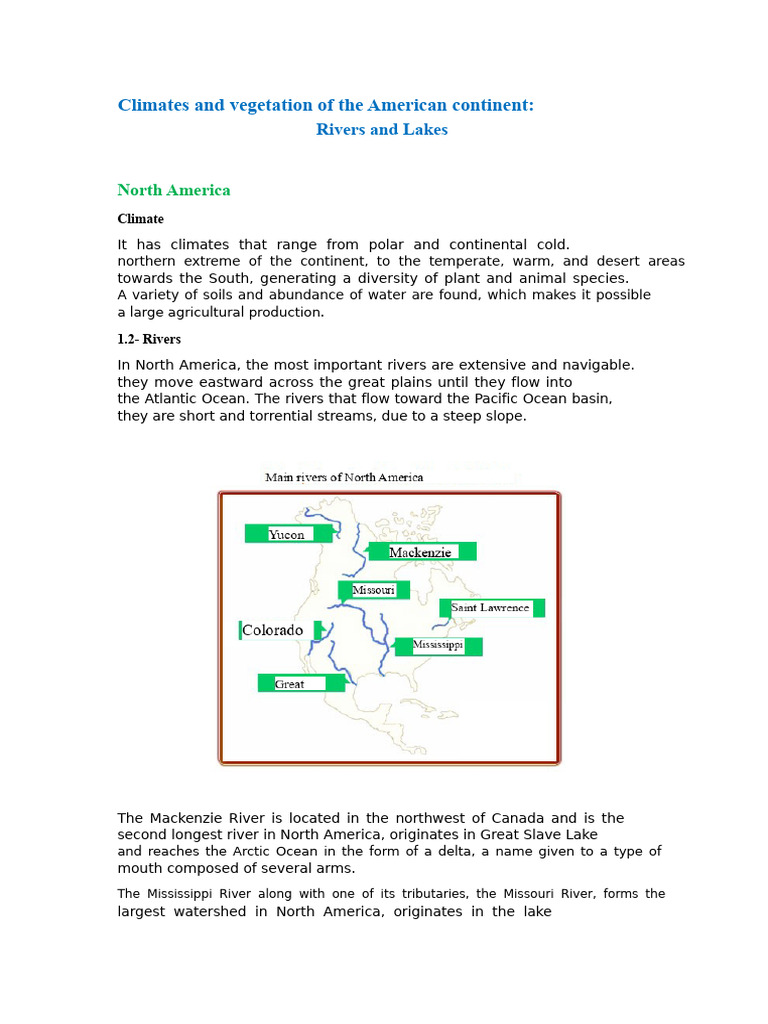 Climates and Vegetation of The American Continent | PDF | River | North ...