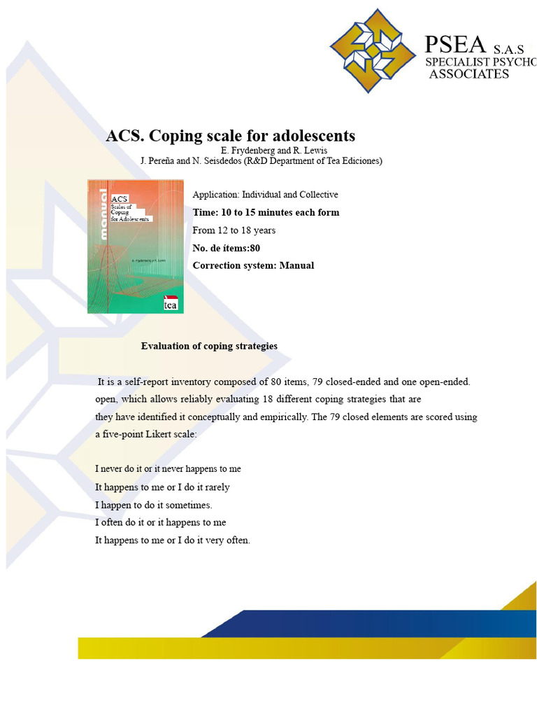 ACS.-Coping Scales For Adolescents | PDF | Social Psychology | Mental ...
