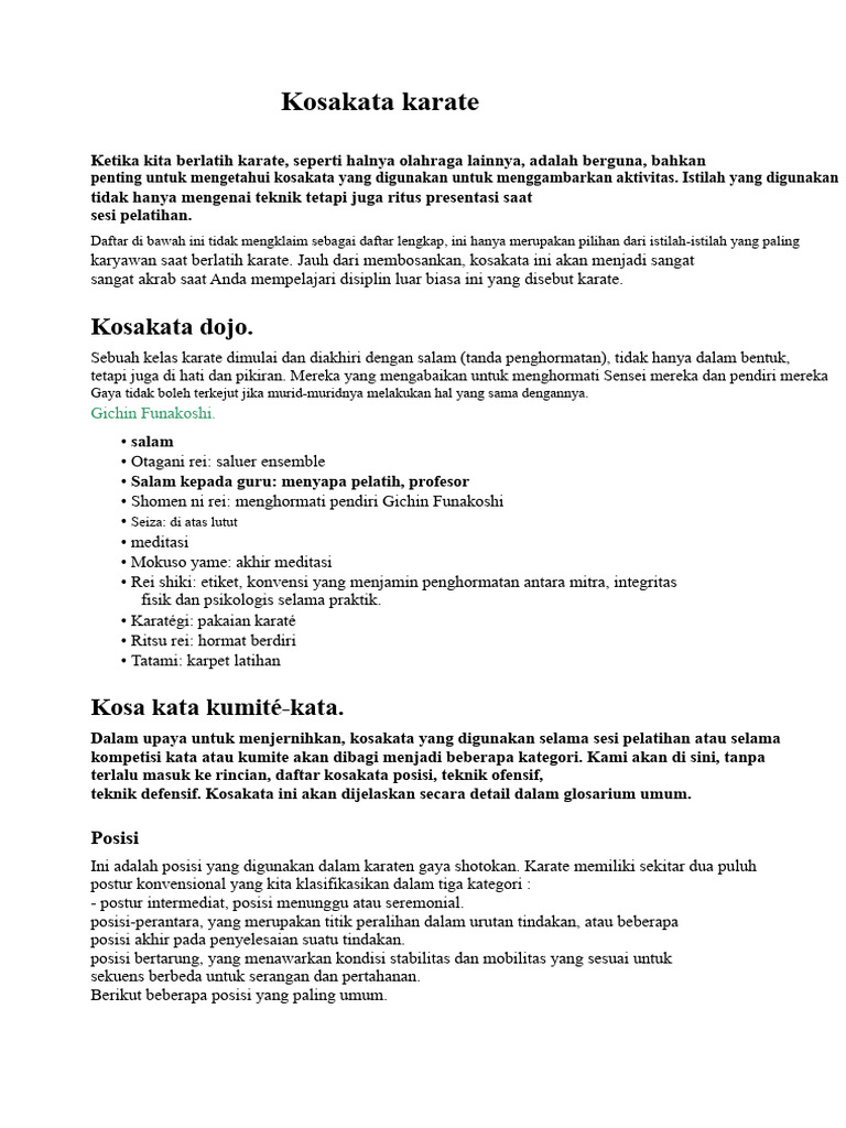 Kosa Kata Karate | PDF