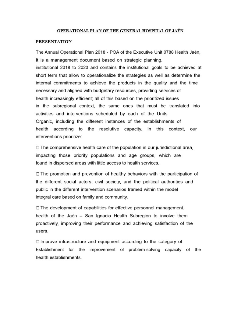 Jaén General Hospital Operational Plan 2018 | PDF | Maternal Death ...