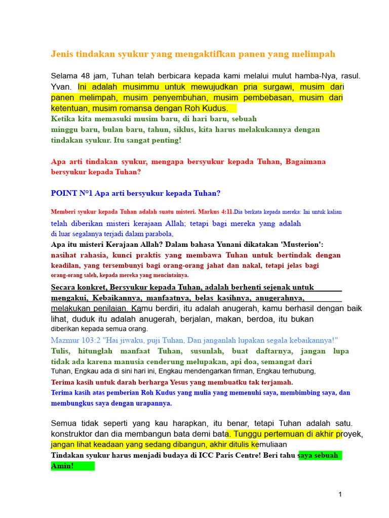 Tindakan Syukur untuk Panen Melimpah | PDF