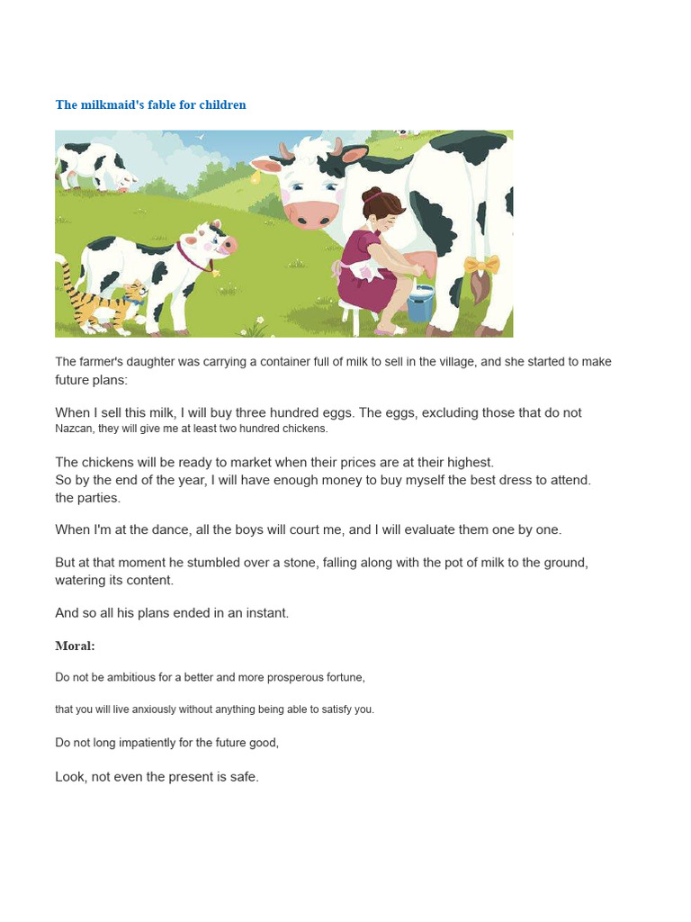 Fable of The Milkmaid For Children | PDF
