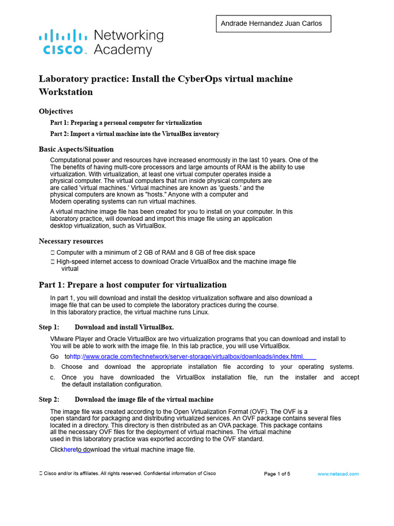 1.1.1.4 Lab - Installing The CyberOps Workstation Virtual Machine | PDF | Virtualization ...