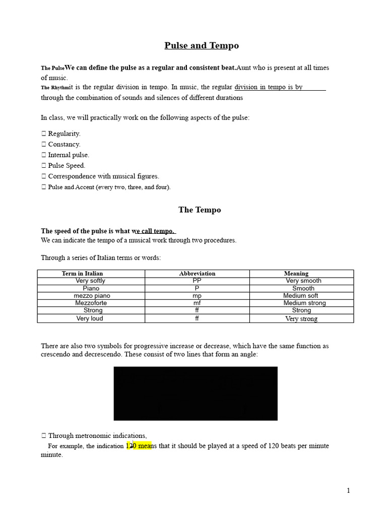 Pulse, Tempo, Metric and Binary, Ternary and Quaternary Measures | PDF ...