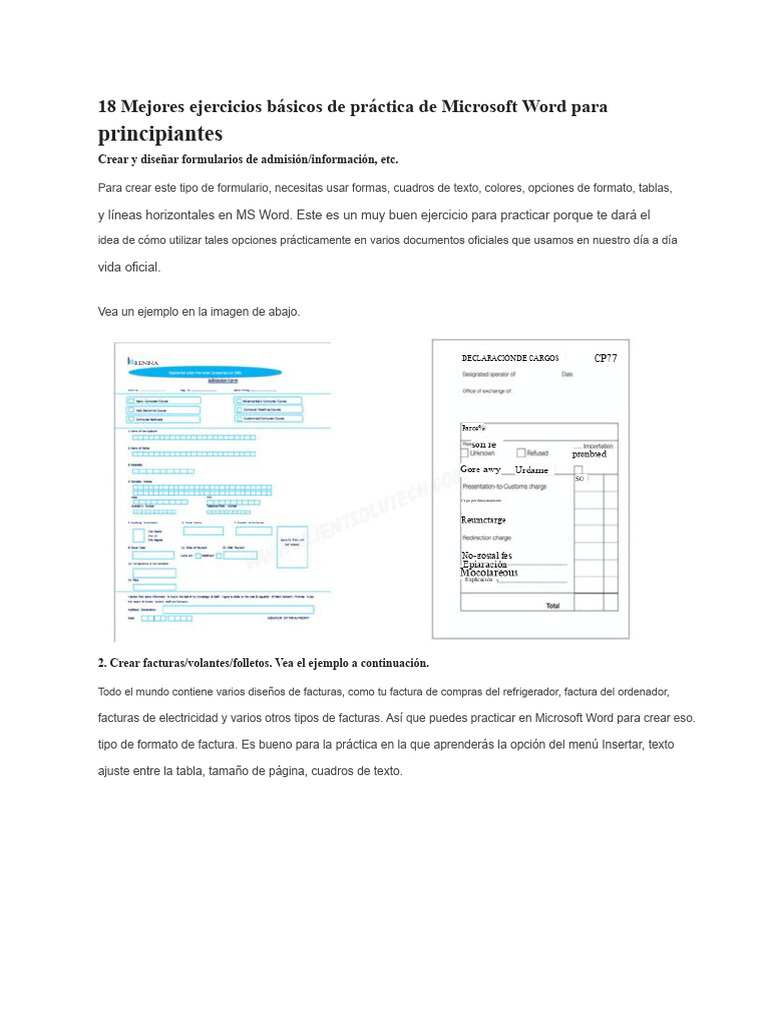 Ejercicios Básicos de Microsoft Word para Principiantes | PDF ...