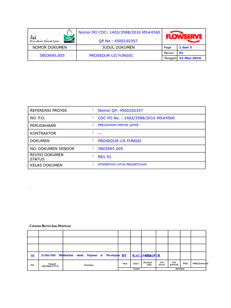 Prosedur Uji Fungsi Katup 5803695.005 | PDF