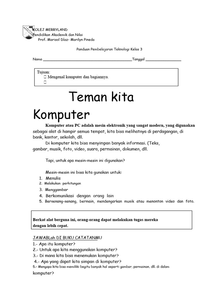 Panduan Pembelajaran 1. Penggunaan Komputer | PDF