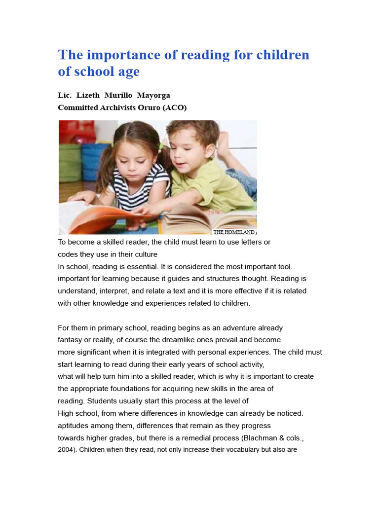 The Importance of Reading For School-Aged Children | PDF | Literacy ...