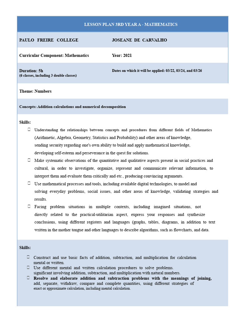 Lesson Plan 3rd Grade - Mathematics | PDF | Mathematics | Statistics