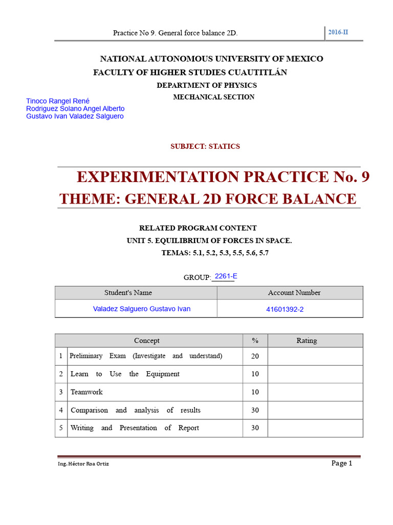 P 09 Balance of Forces General 2D 2016 Ii PDF | PDF | Force | Equations
