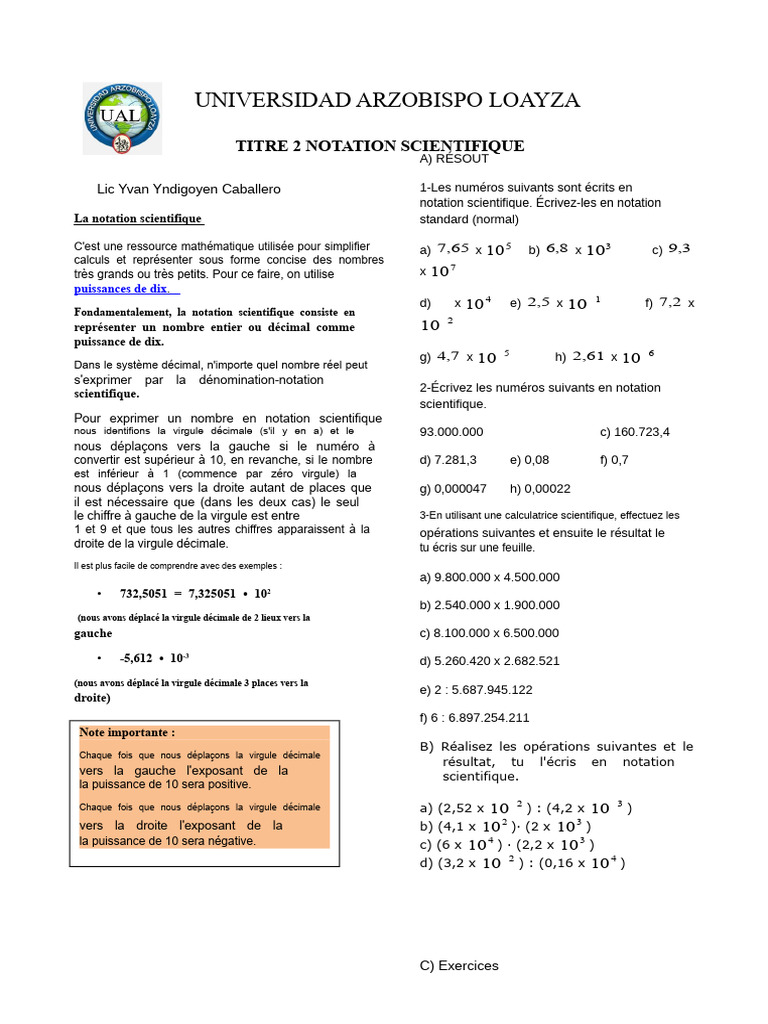 Notation Scientifique : Guide et Exercices | PDF | Décimal | Arithmétique