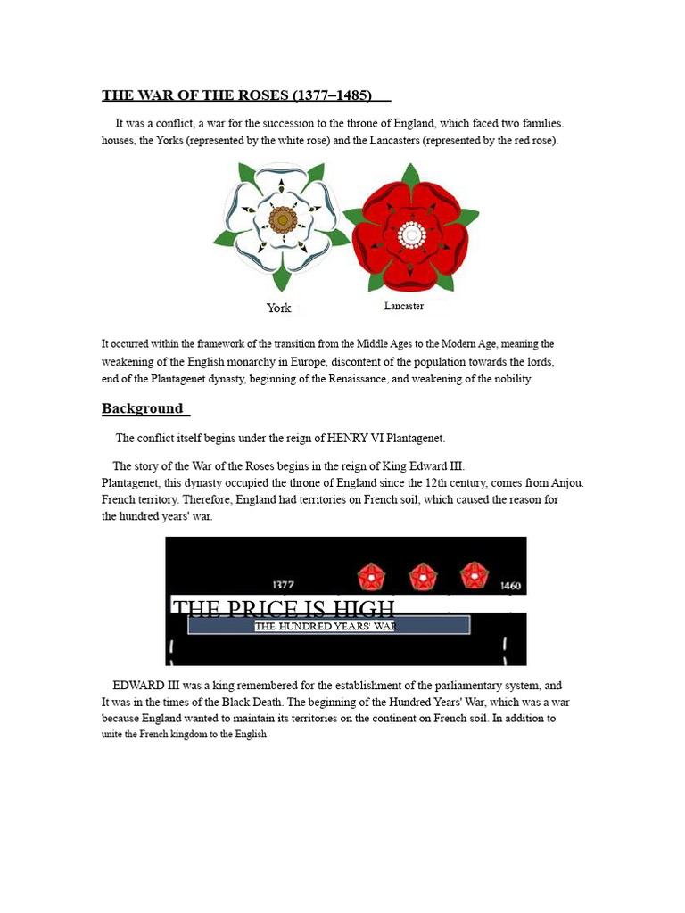 THE WAR OF THE ROSES - Summary | PDF | House Of York | House Of Lancaster