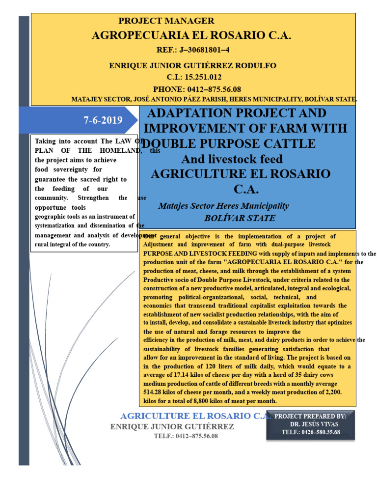Dual-Purpose Livestock Project Proposal | PDF | Agriculture | Cattle