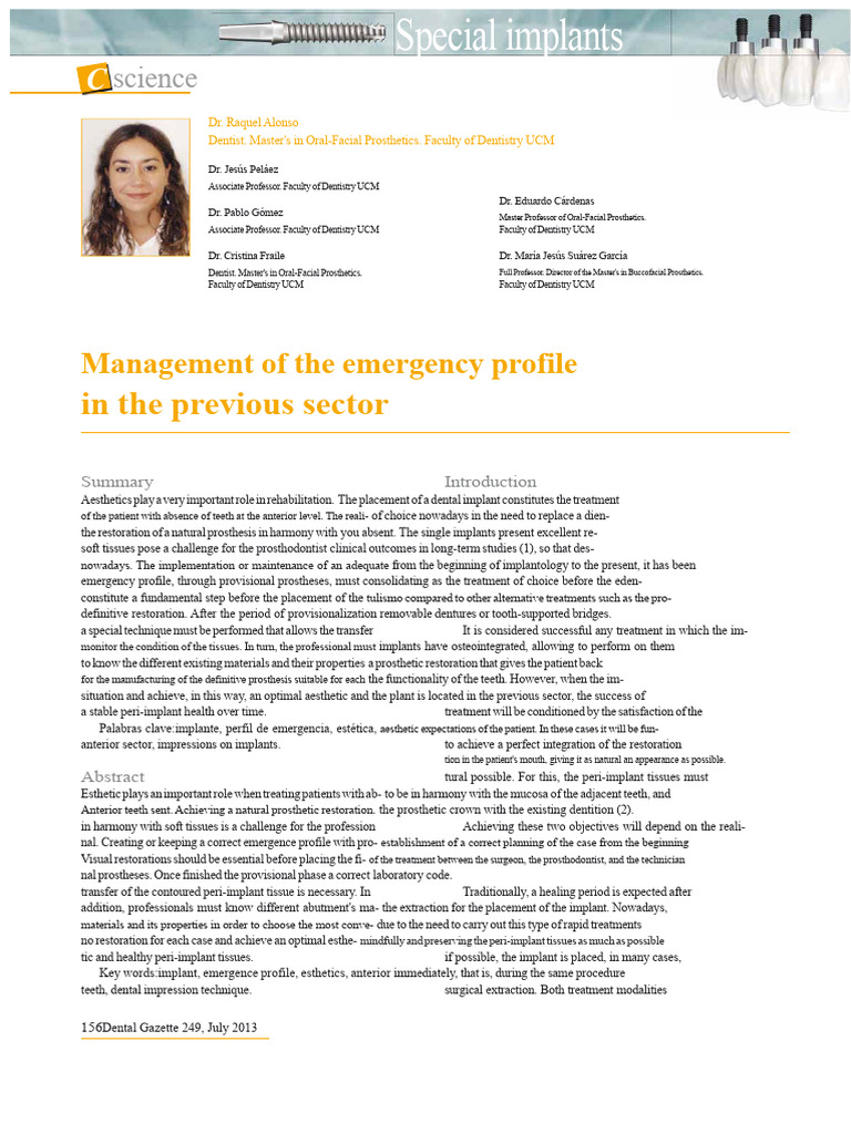 Emergency Profile in Dental Implants | PDF | Dental Implant ...