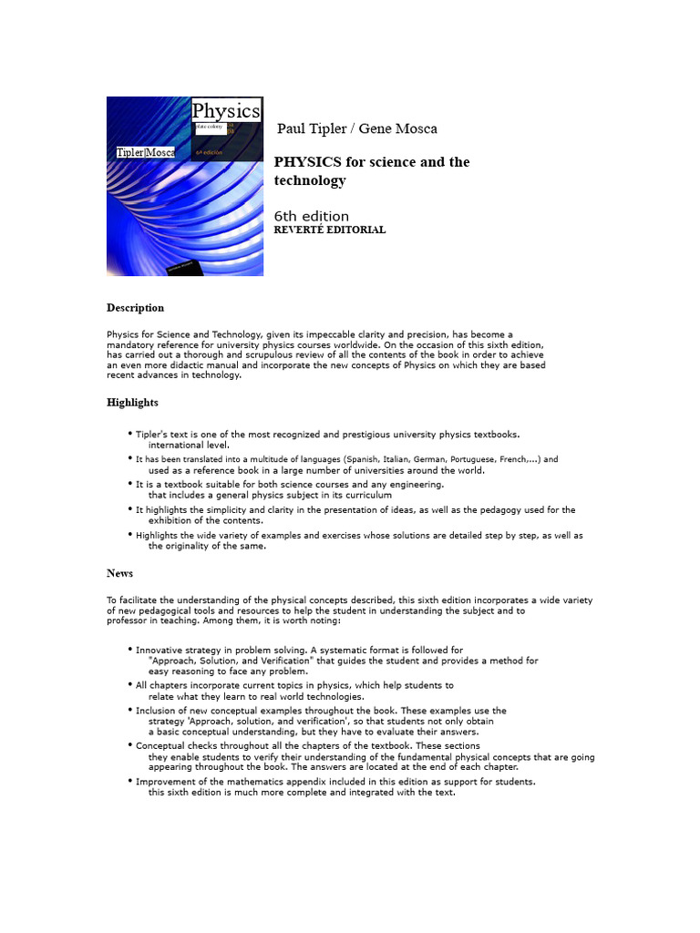 Tipler & Mosca Physics 6th Edition Overview | PDF | Microsoft Power ...