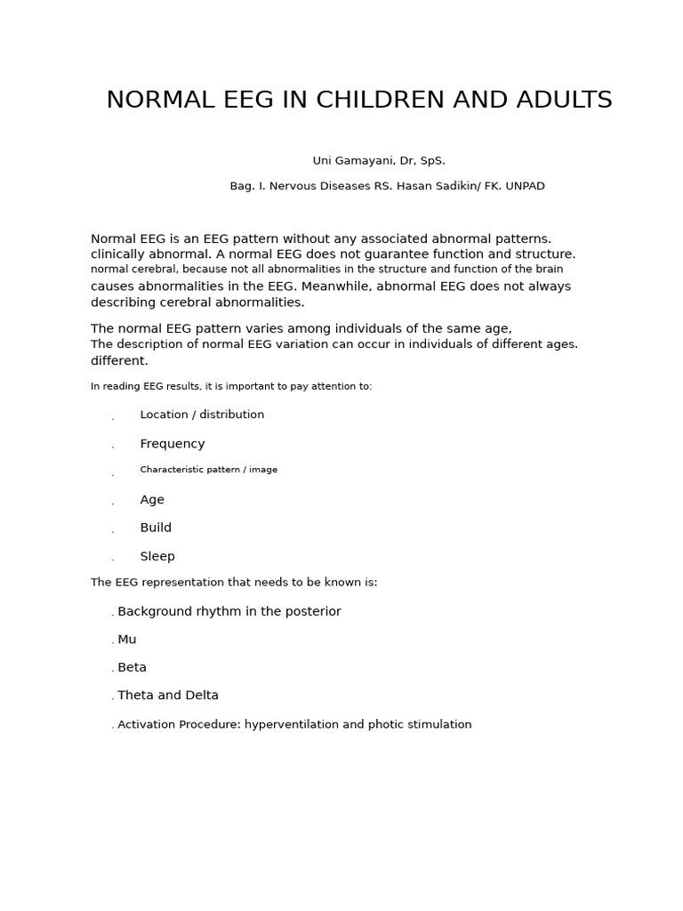 Normal EEG Patterns in Adults | PDF | Electroencephalography | Sleep