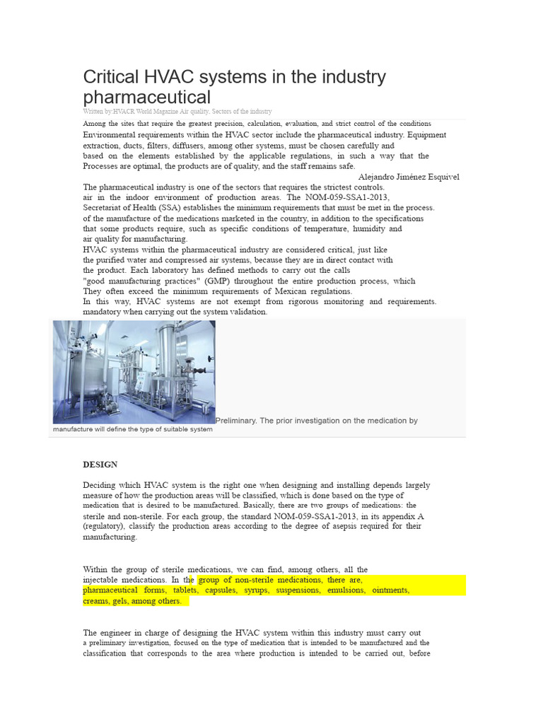 Critical HVAC Systems for Pharmaceuticals | PDF | Duct (Flow) | Humidity