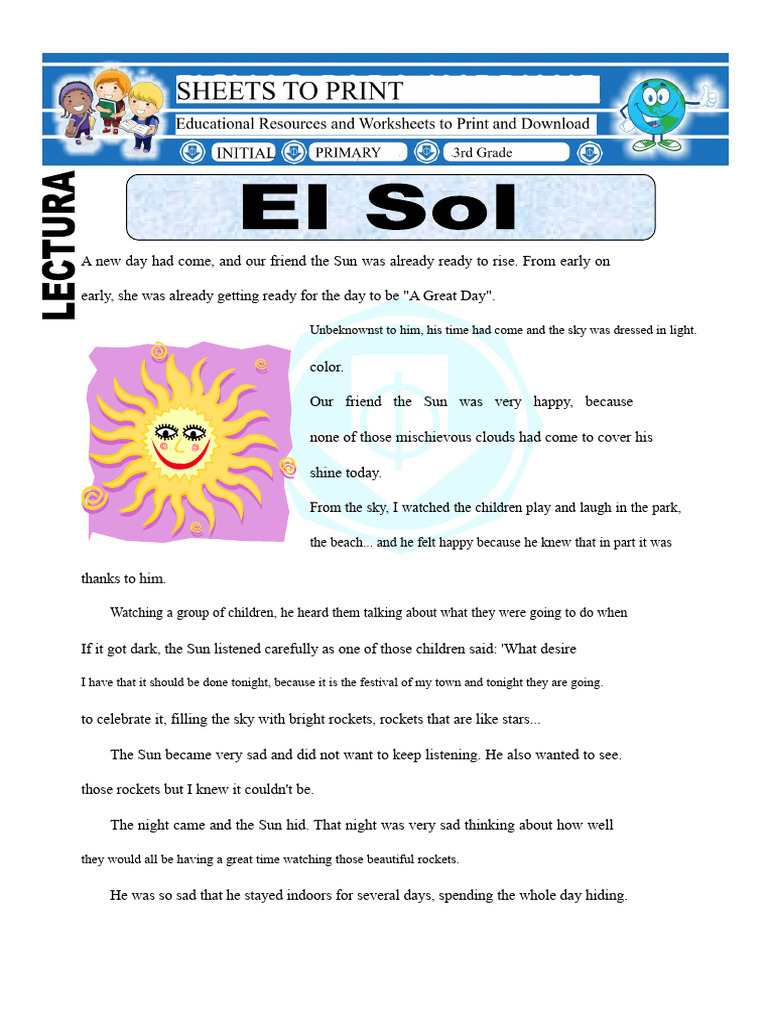 Sheet of The Sun For Primary School | PDF