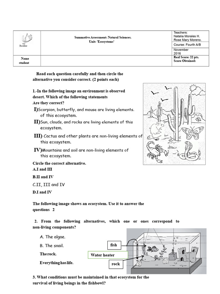 Summative Evaluation Natural Sciences Unit Ecosystems | PDF | Ecosystem ...