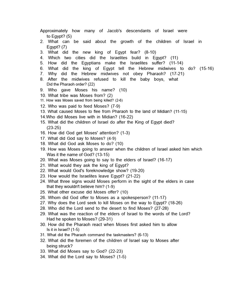 Questions From The Book of Exodus | PDF | Moses | Book Of Exodus