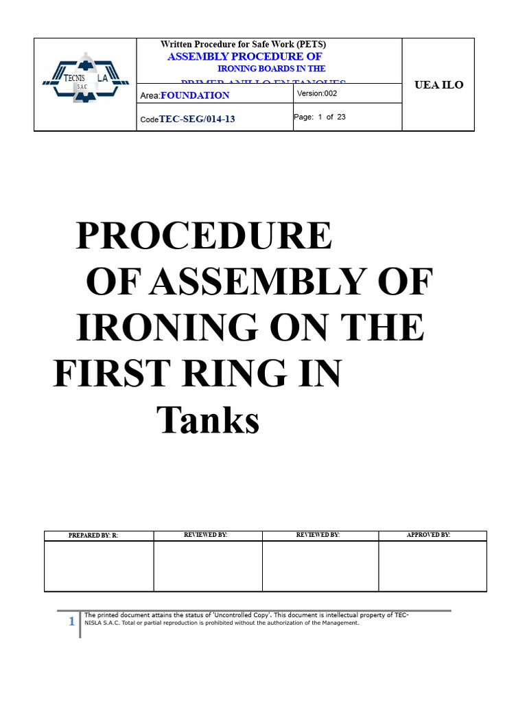 Assembly Procedure For Plates in The First Ring of Tanks | PDF ...