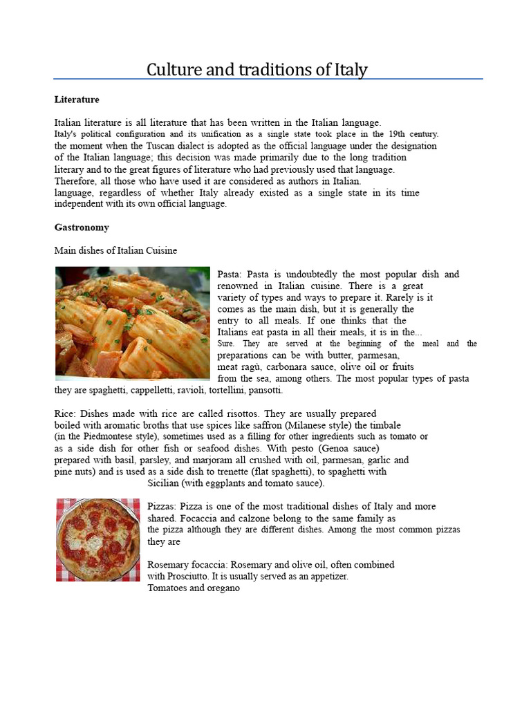Italian Culture and Traditions Overview | PDF | Pizza | Italian Cuisine