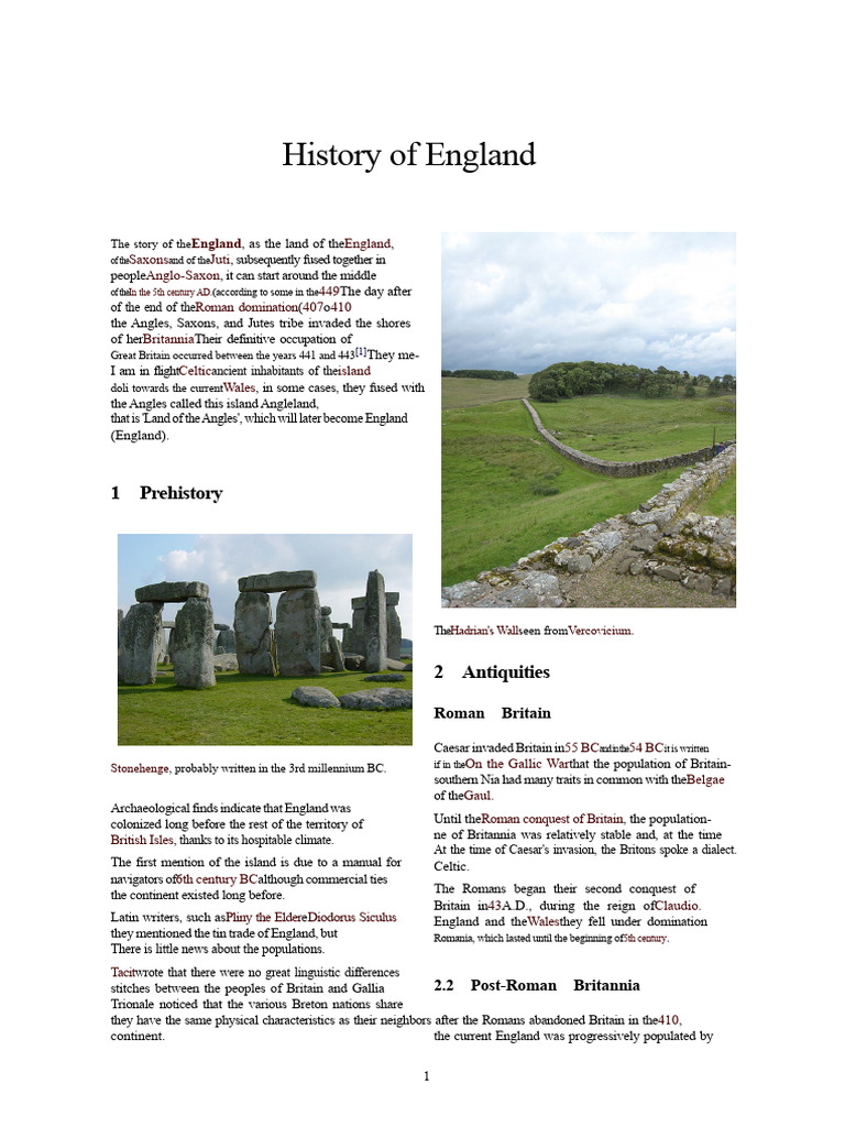 History of England: From Prehistory to Anglo-Saxons | PDF | Monarchy Of ...