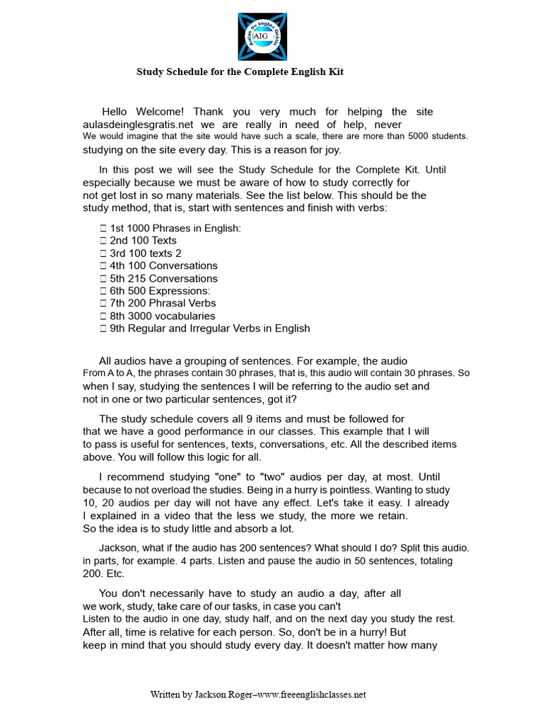 Complete English Study Schedule Guide | PDF | English Language | Phrase