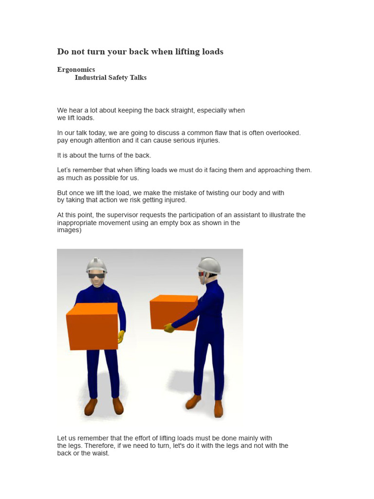 Do Not Turn Your Back When Lifting Loads | PDF
