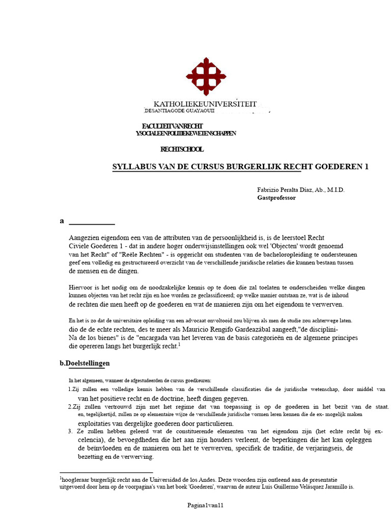 Syllabus Burgerlijk Recht Goederen 1 | PDF