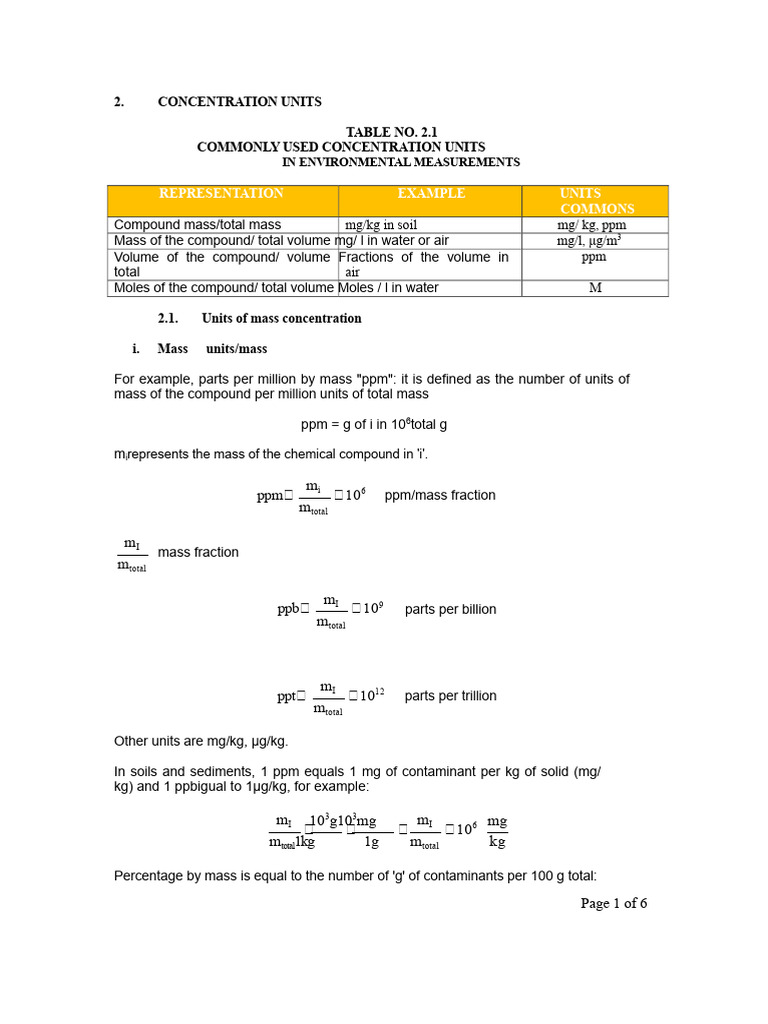 Environmental Engineering - Concentration Units | PDF | Mole (Unit ...