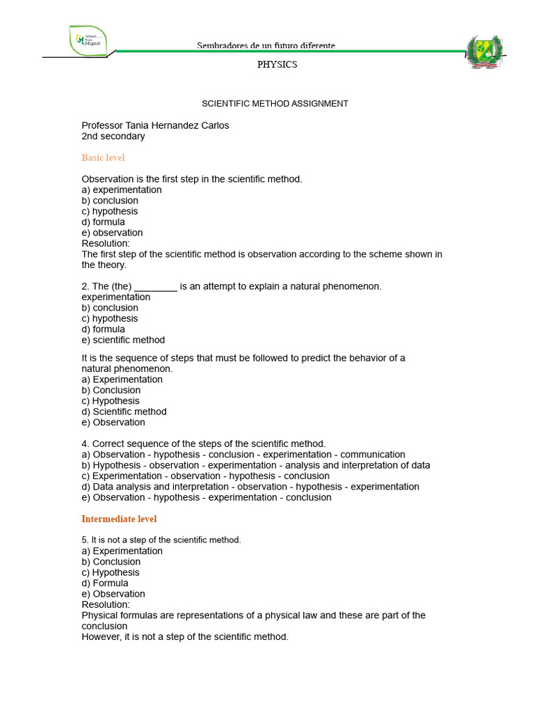 Scientific Method Assignment Pdf Scientific Method Experiment