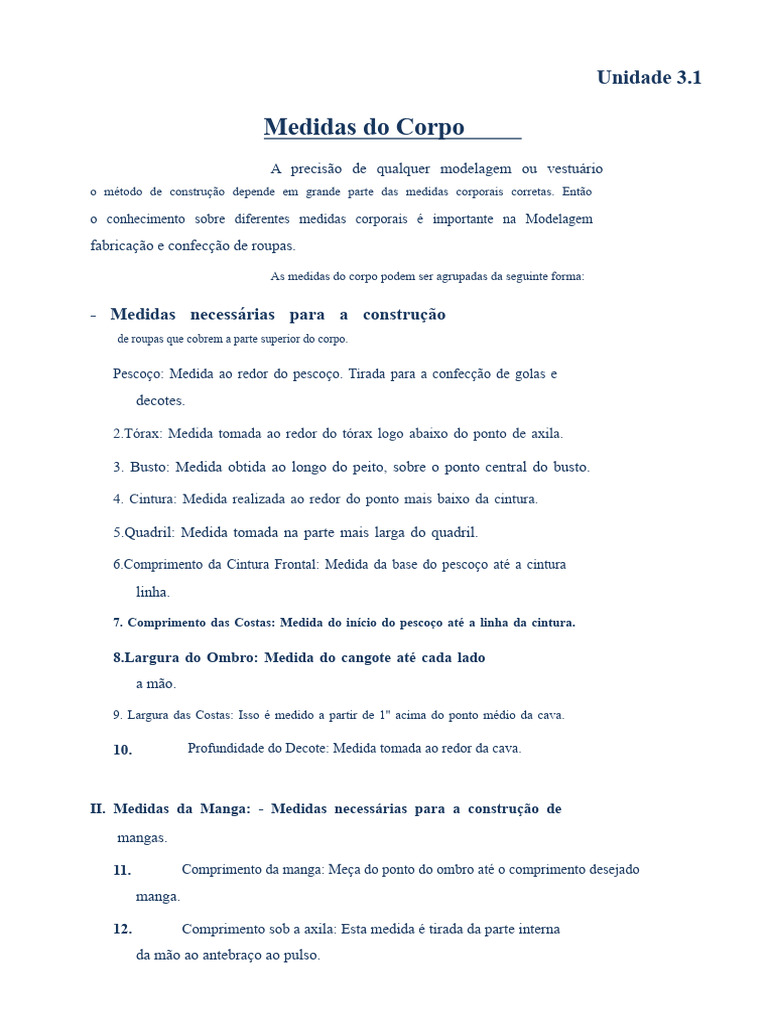 Medidas do Busto no Vestuário | PDF | Roupas | Saia