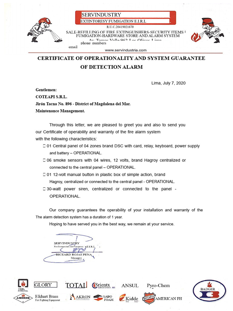 Fire Alarm Certificate | PDF