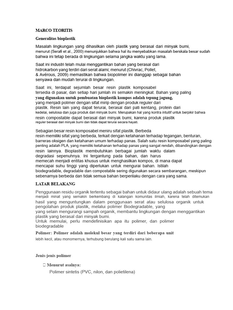 Kerangka Teoritis Bioplastik | PDF
