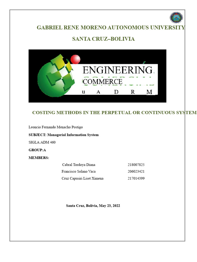 Theory of Costing Methods in The Perpetual or Continuous System Group 5 ...