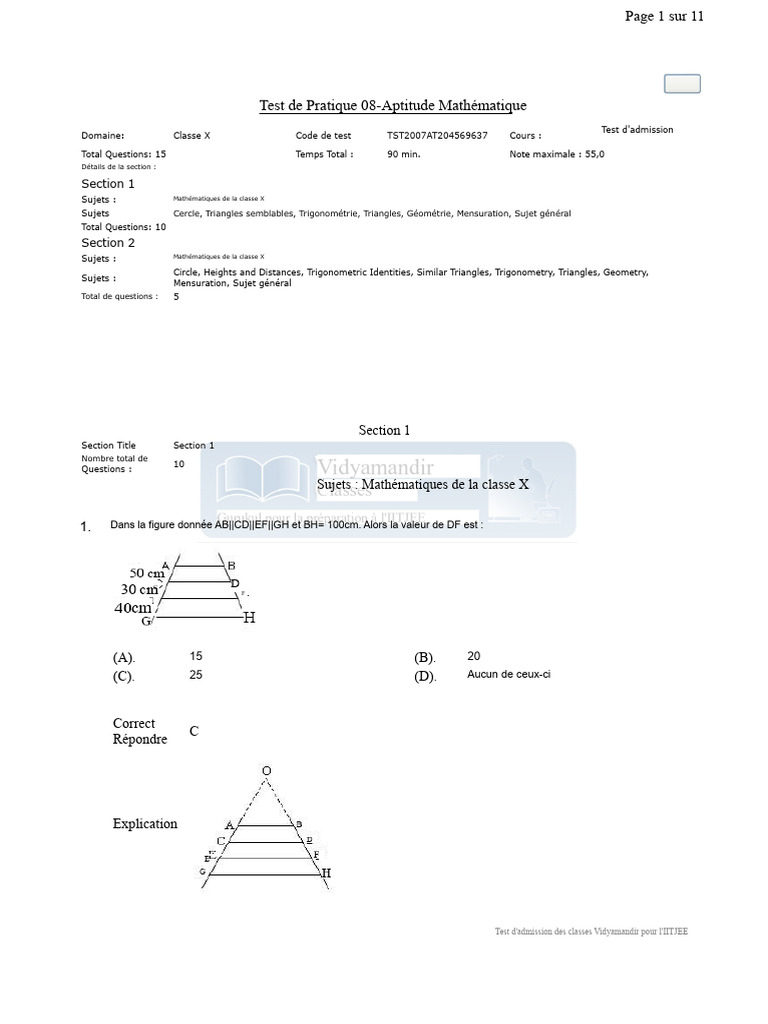Test de Pratique 08-Aptitude Mathématique | PDF | Triangle | Cercle