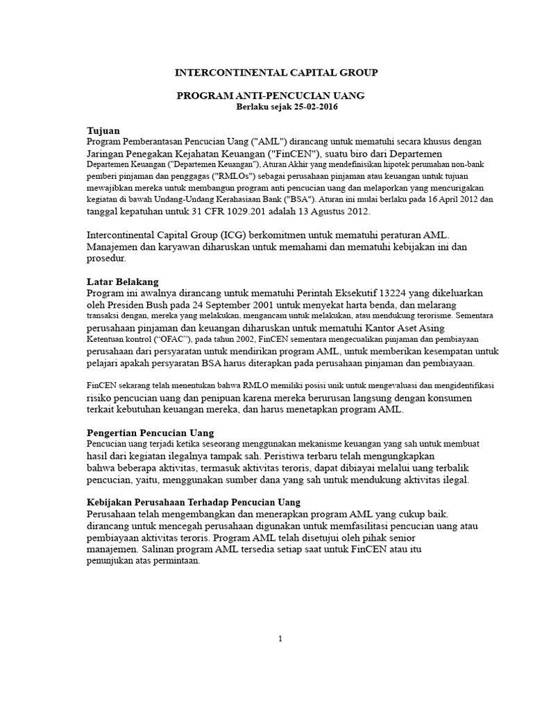 Kebijakan Pemberantasan Pencucian Uang | PDF