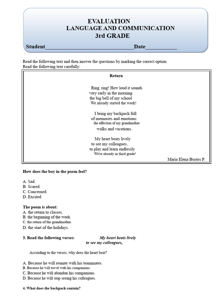 FINAL EVALUATION LANGUAGE 3rd GRADE | PDF | Grammatical Gender ...