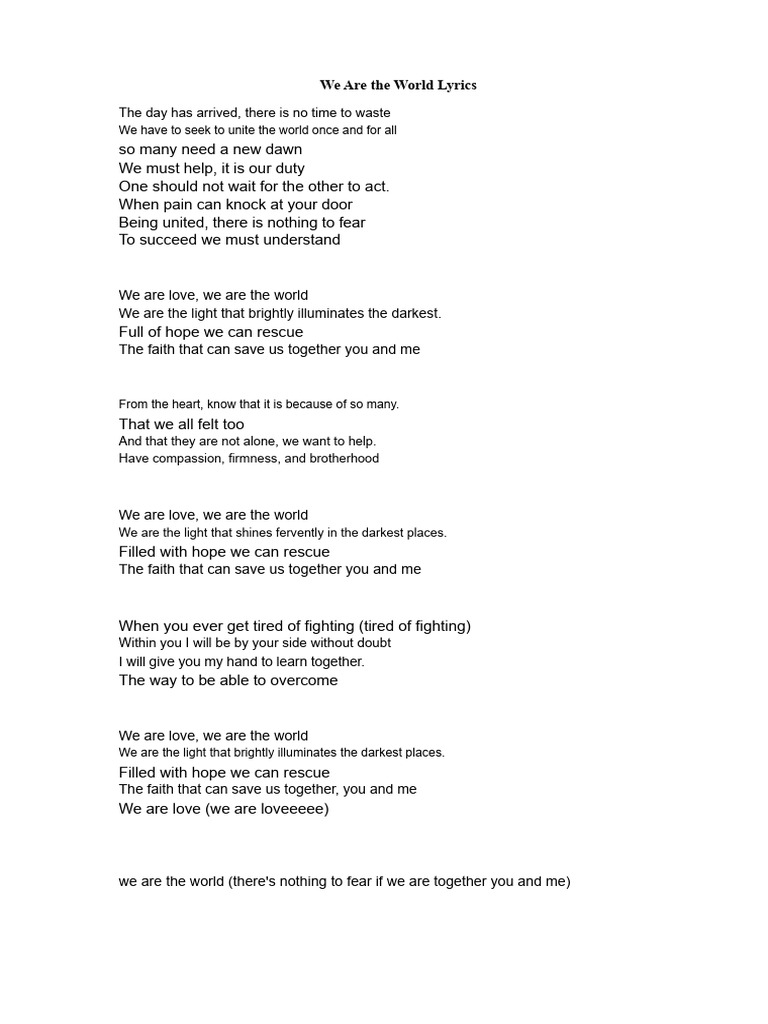 We Are the World Lyrics Analysis | PDF