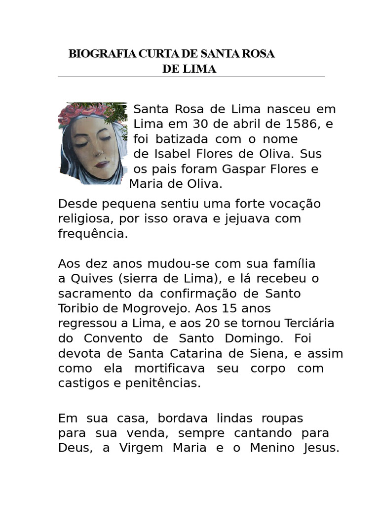 Biografia de Santa Rosa de Lima | PDF
