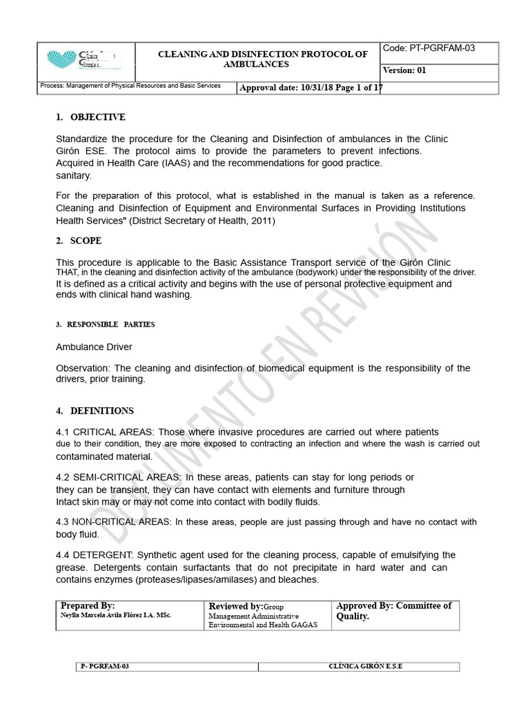 Ambulance Cleaning & Disinfection Protocol | PDF | Disinfectant | Ethanol