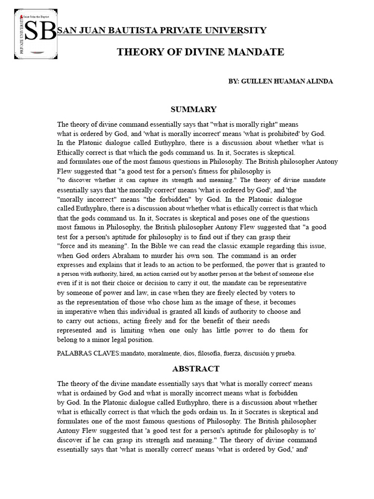 The Divine Mandate | PDF | Divine Command Theory | God