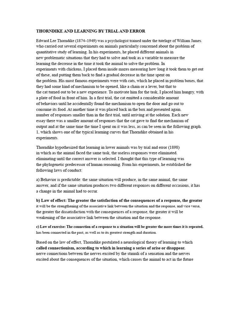 Thorndike and Learning by Trial and Error | PDF | Mental Processes ...