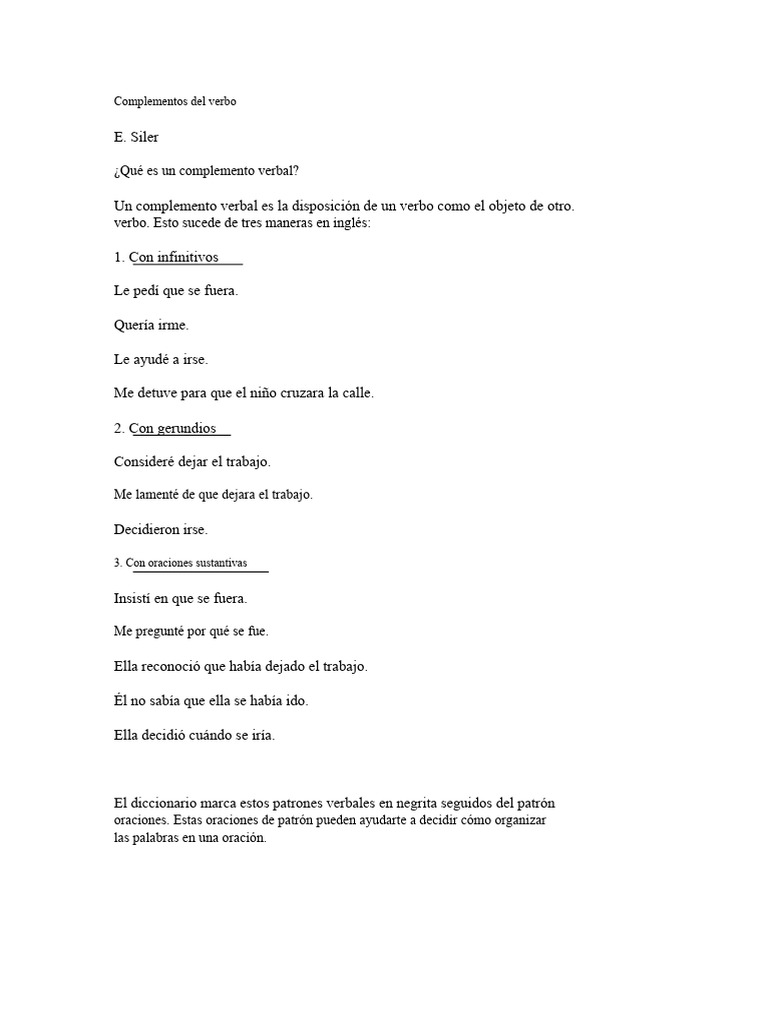 Complementos del verbo en inglés | PDF | Verbo | Asunto (gramática)