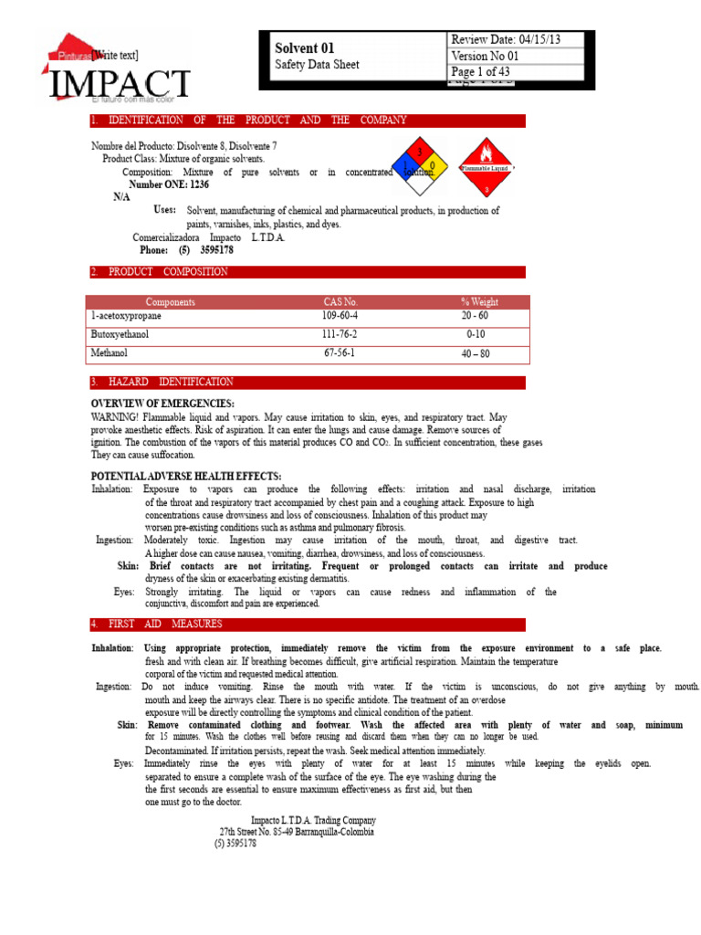 Safety Data Sheet Solvent PDF | PDF | Solvent | Water