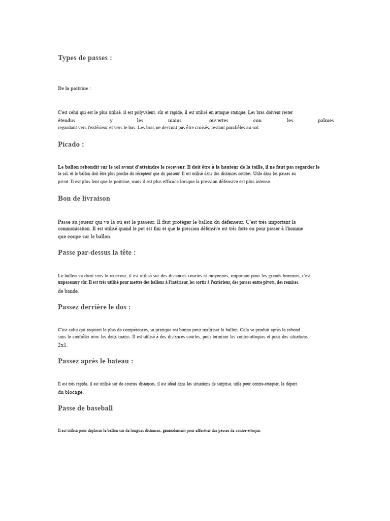 Types de passes en handball | PDF | Défenseur (football) | Sports ...